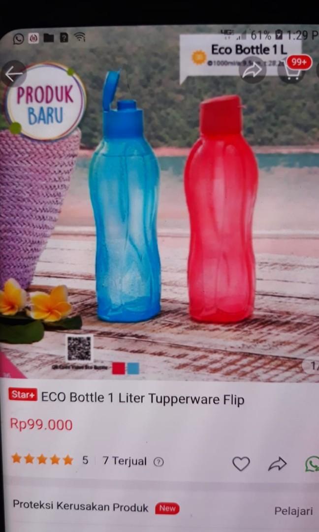 Eco bottle 1 liter tupperware, Kitchen & Appliances di Carousell