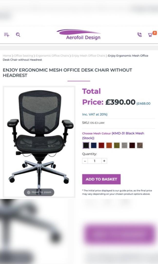 Ergohuman 'enjoy' office chair, Furniture & Home Living, Furniture ...