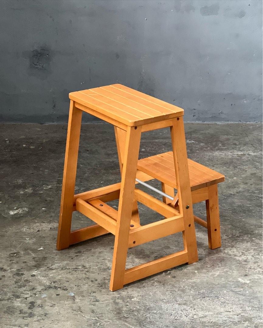 folding wooden step ladder stool, Furniture & Home Living, Furniture ...
