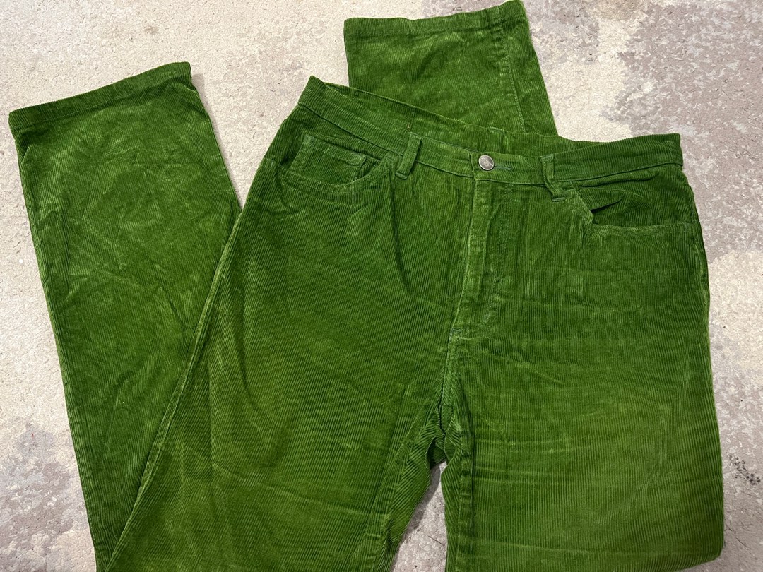 Green Corduroy Pants, Men's Fashion, Bottoms, Trousers on Carousell