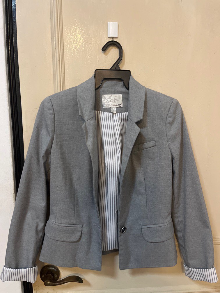 Grey Blazer with Inner Stripe Detail, Women's Fashion, Coats, Jackets ...