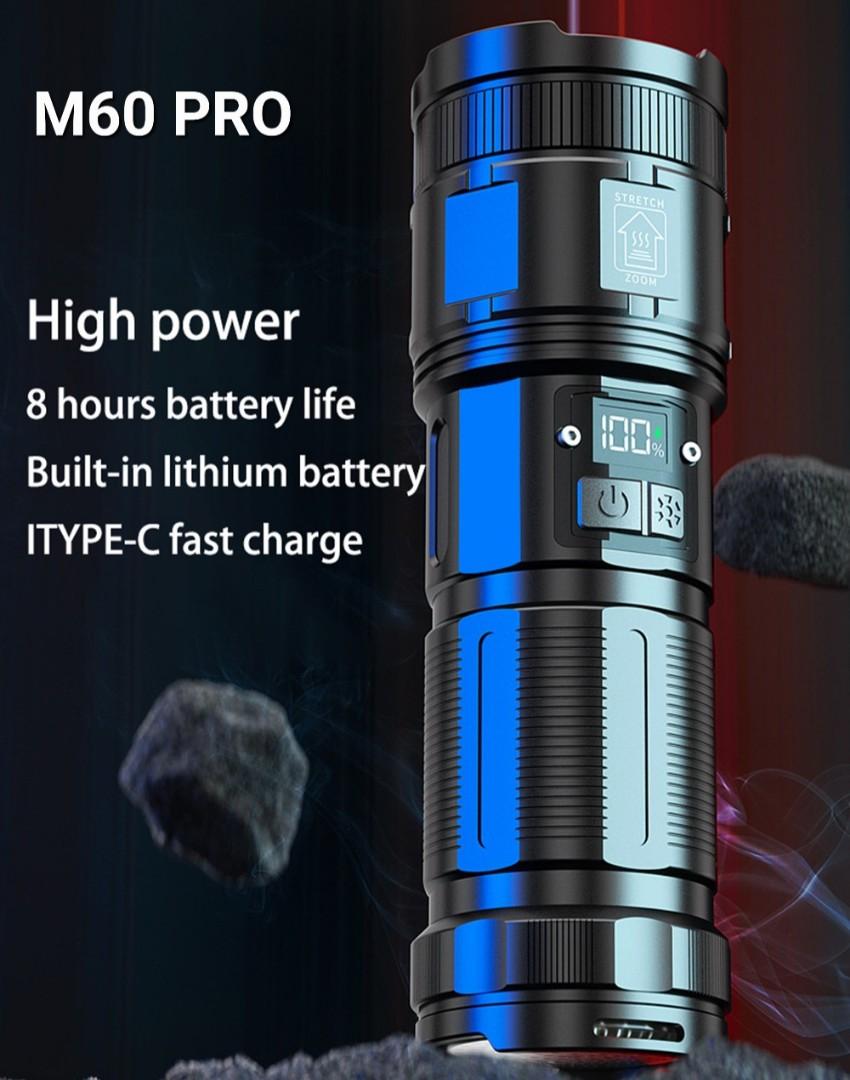 M60 Pro High Power P90+COB LED Tail Light Zoom Flashlight Built-in ...