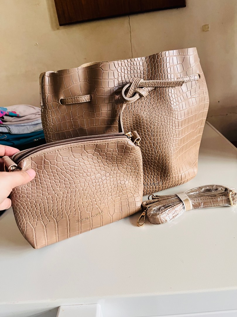 Mansur Gavriel Croc bucket bag and sling bag in nude brown, Women's ...