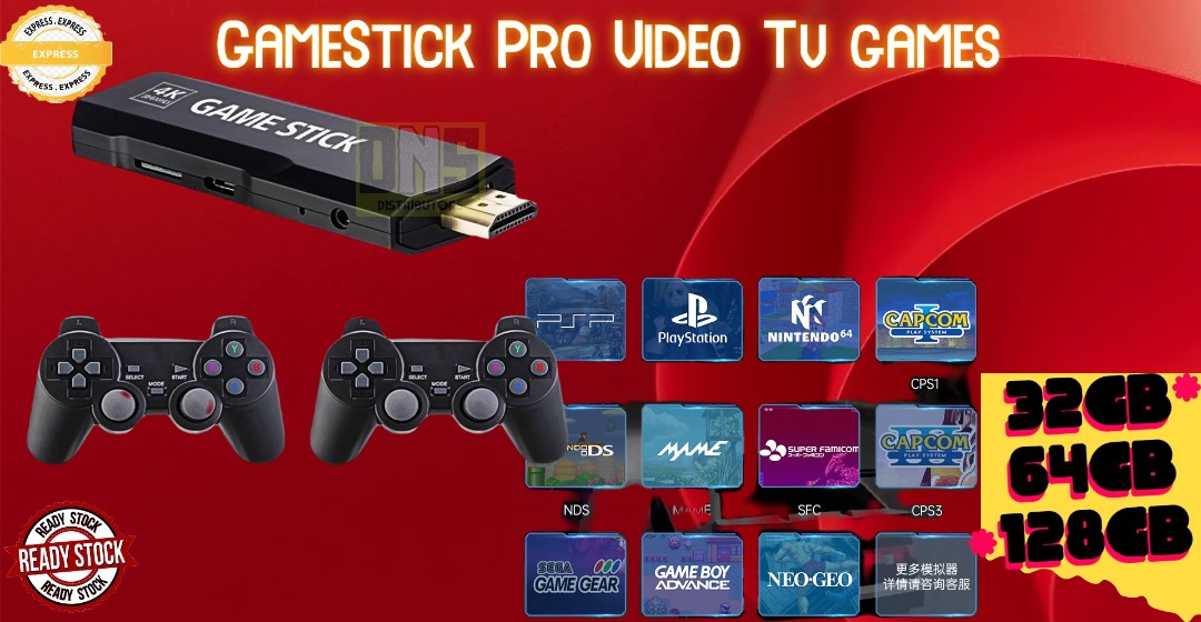 NEW 2022 Game Stick Pro TV Video Game Console 2.4G Wireless Controller Family Video Game PS1 PSP ...