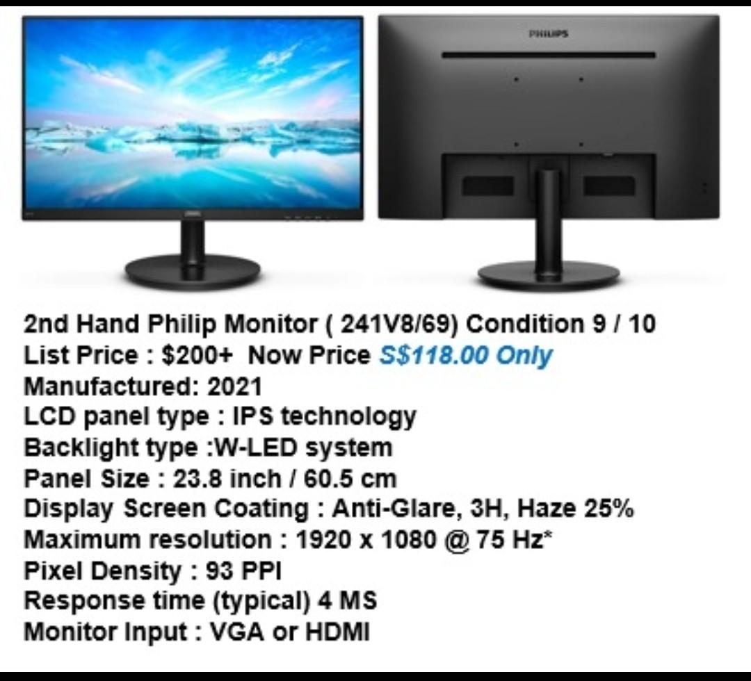 24 inch . Philip Monitor ( 241V8/69) Condition 9 / 10, Computers & Tech ...