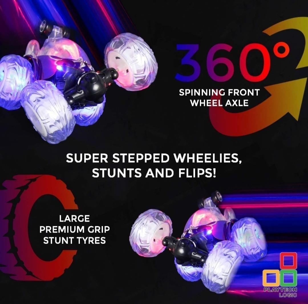 Playtech Logic Invincible Tornado 360 Remote Control Stunt Car Light Up Toy for Kids with Sound ...