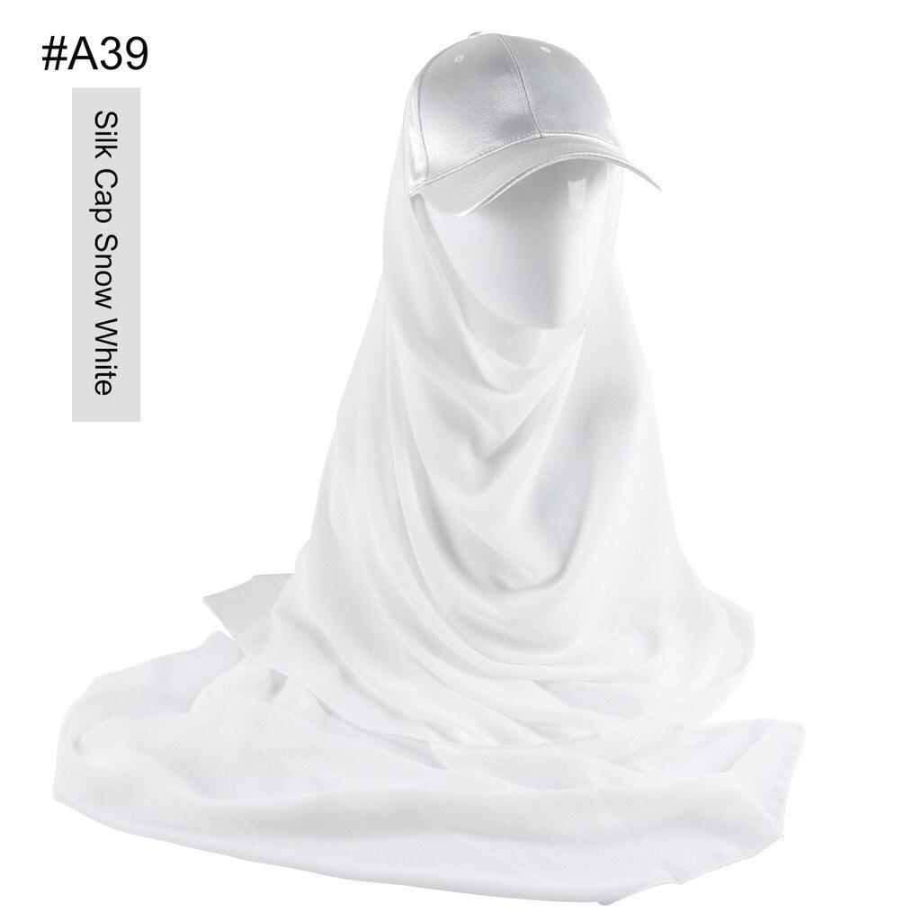 PREORDER Hijab Tudung With Satin Silk Chiffon Shawl Base Ball Cap ...