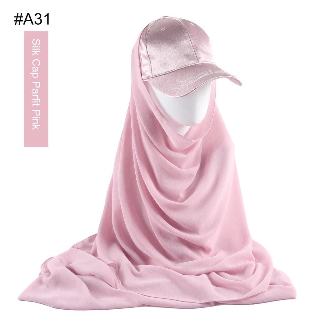 PREORDER Hijab Tudung With Satin Silk Chiffon Shawl Base Ball Cap ...