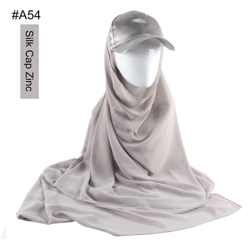 PREORDER Hijab Tudung With Satin Silk Chiffon Shawl Base Ball Cap ...