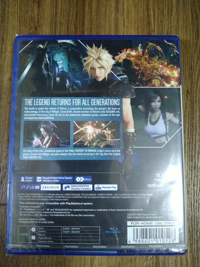 PS4 Final Fantasy VII Remake (First Hand) (Wrapping intact), Video ...