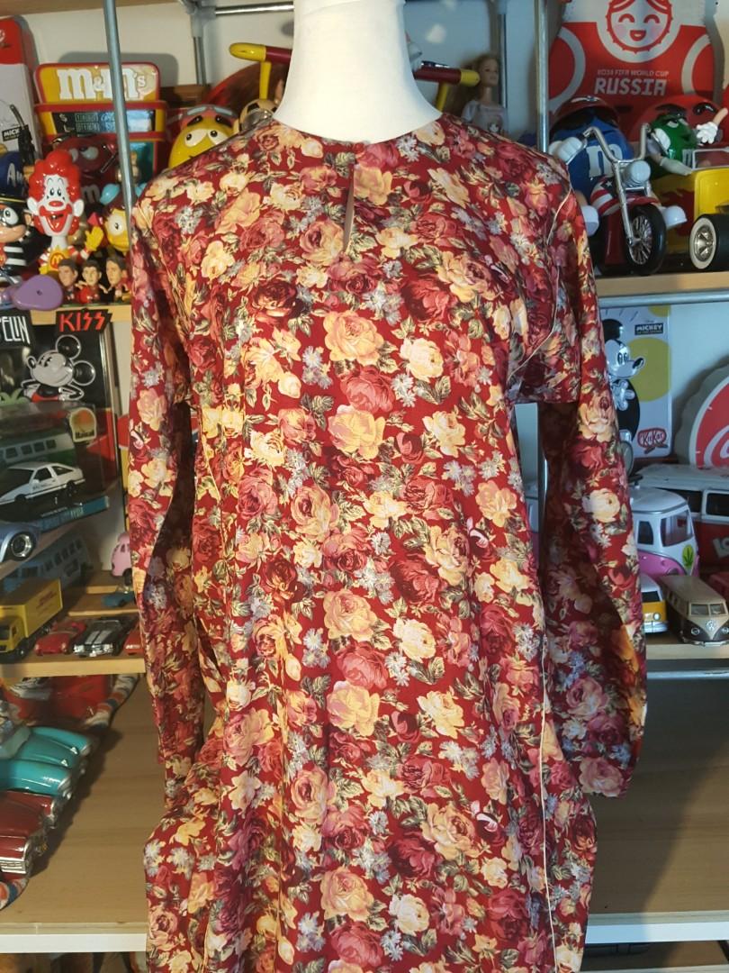 SET LENGKAP BAJU KURUNG BUNGA TANAH MAROON MERAH HATI TEMPAH KHAS ...