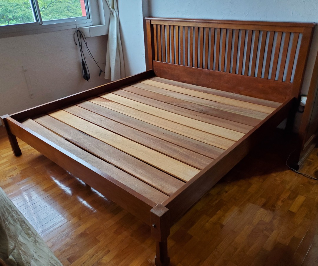 Solid Teak Wood Bed Frame., Furniture & Home Living, Furniture, Bed Frames & Mattresses on Carousell