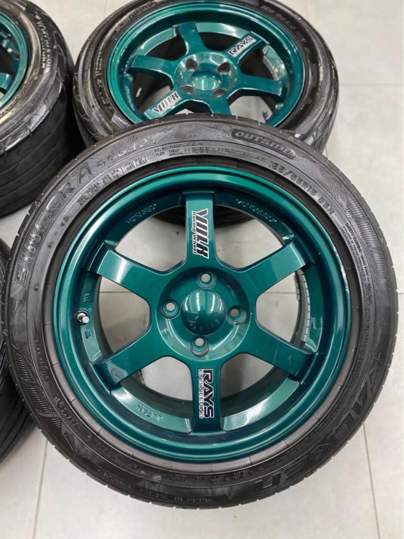 Sport Rim TE37 15 inci Green siap tayar, Auto Accessories on Carousell