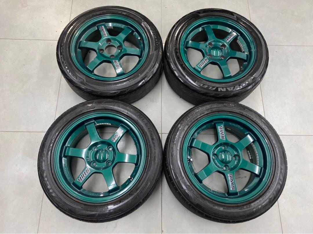 Sport Rim TE37 15 inci Green siap tayar, Auto Accessories on Carousell