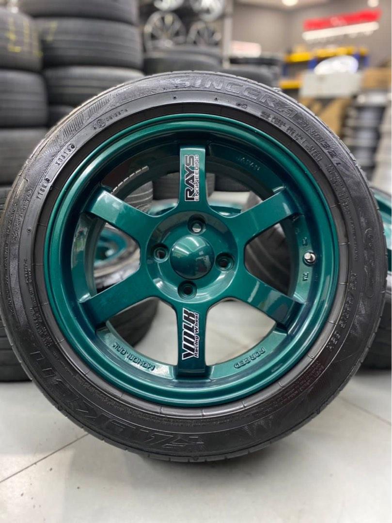 Sport Rim TE37 15 inci Green siap tayar, Auto Accessories on Carousell