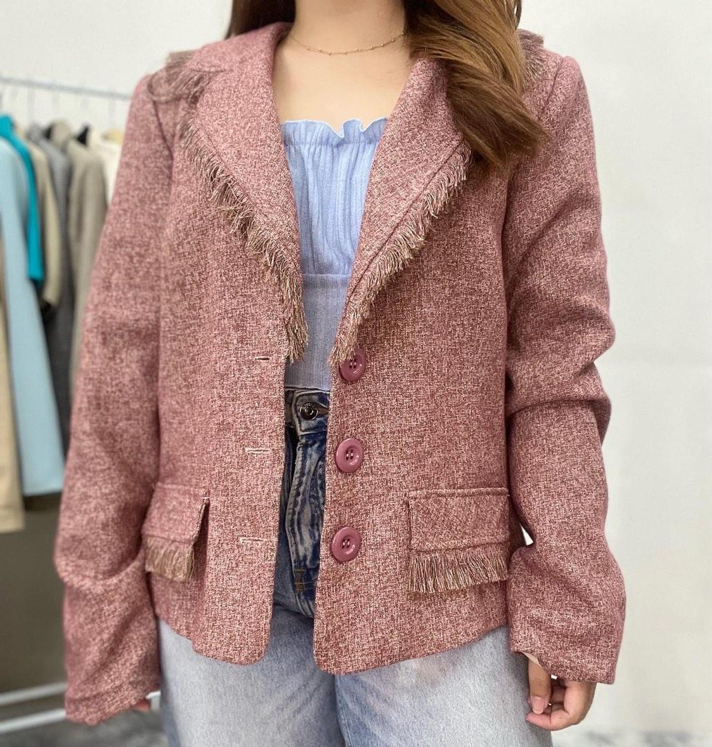 tweed korean pink fashion Blazer, Women's Fashion, Coats, Jackets and ...