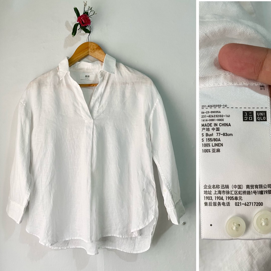 Uniqlo white boxy linen top, Women's Fashion, Tops, Longsleeves on ...