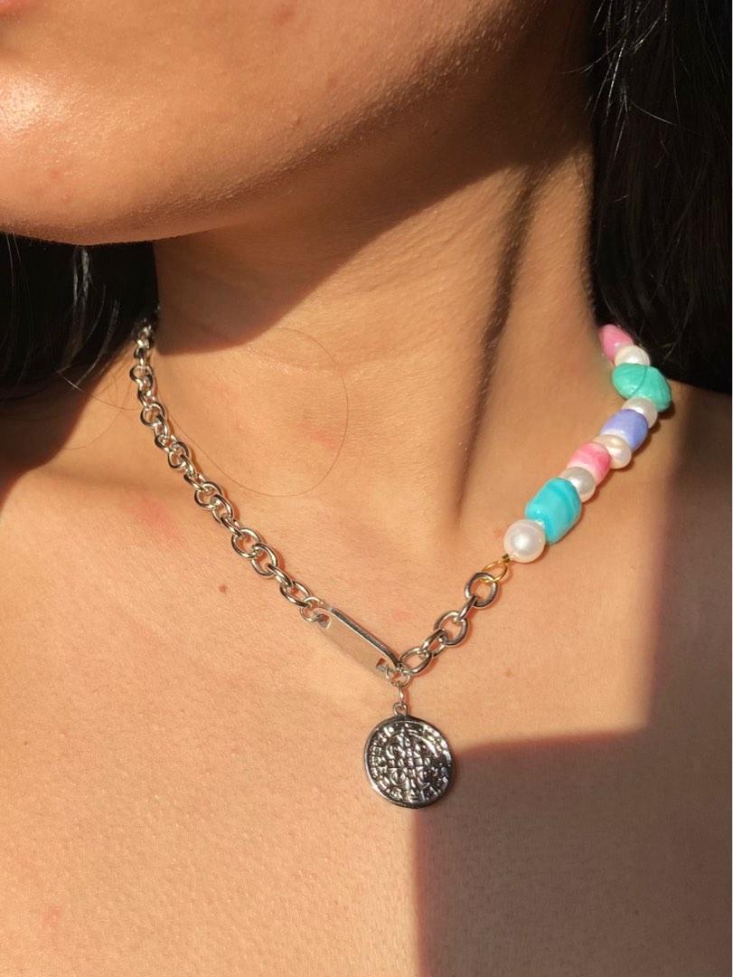 Upcycled Chain Pastel Waterpearl Necklace, Women's Fashion, Jewelry ...