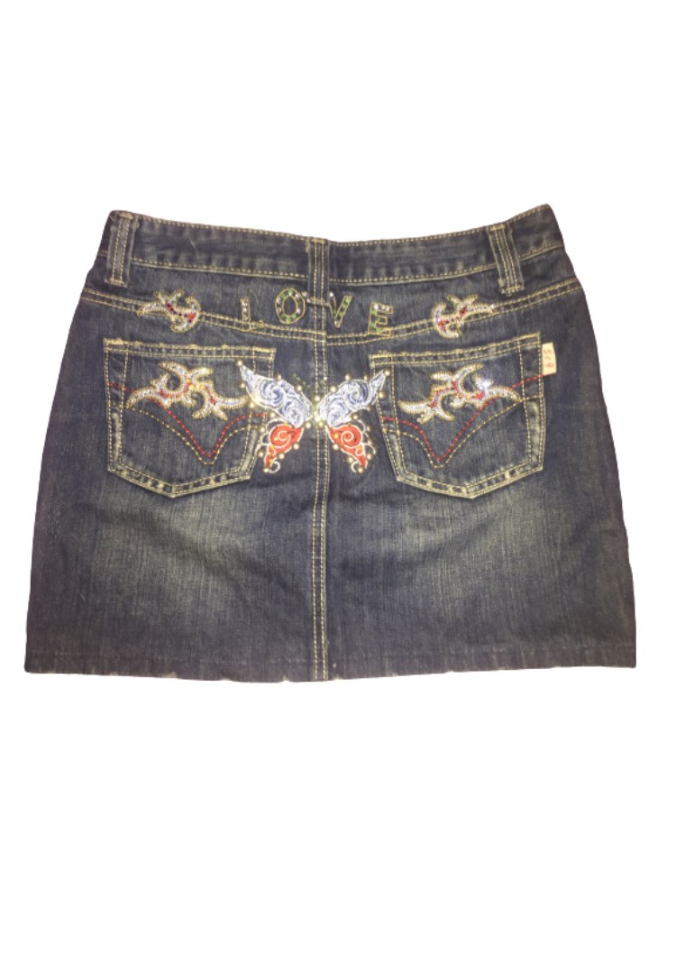 y2k butterfly mini skirt micro skirt with rhinestones, Women's Fashion ...