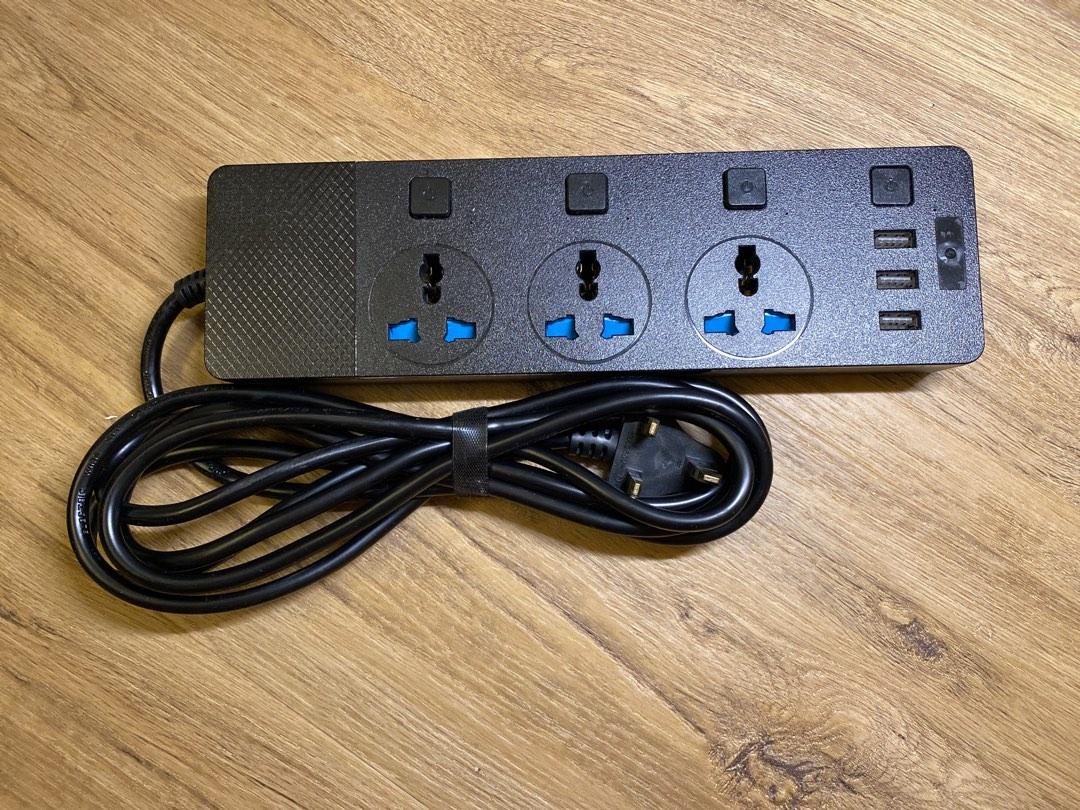 3 way gang power extension bar with 3 USB, 2.4A, 3m long, TV & Home ...