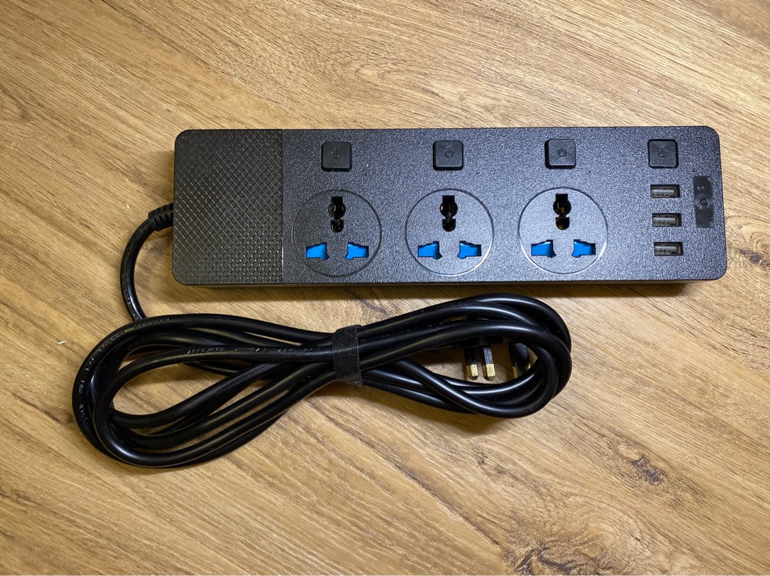3 way gang power extension bar with 3 USB, 2.4A, 3m long, TV & Home ...