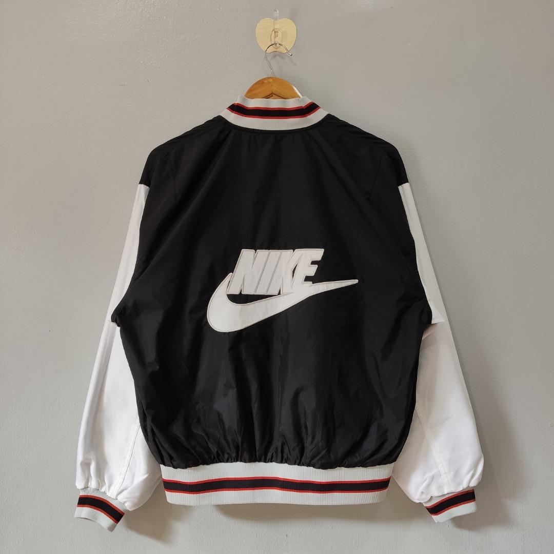 Rare 90s Vintage Nike Reversible Patch Logo Embroidered Letterman Jacket / Varsity Jacket ...
