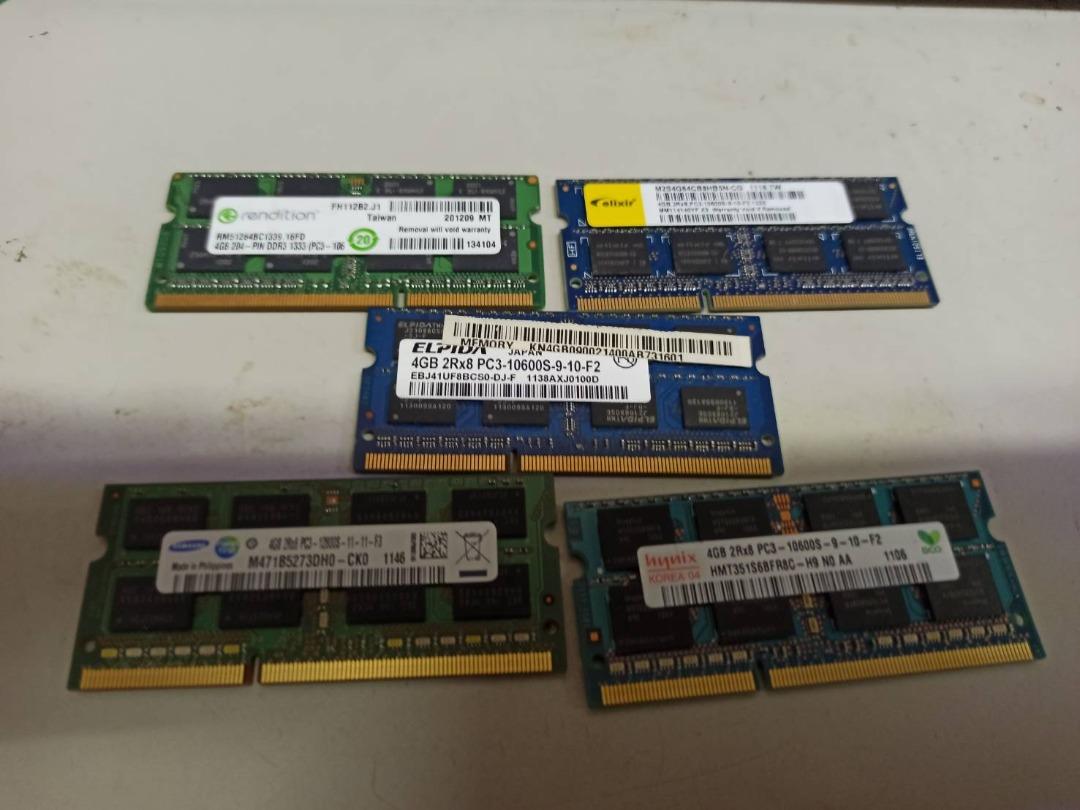 大台北 永和 二手 筆電 記憶體 RAM DDR3 4G 多廠牌便宜出清, 電腦及科技產品, 電腦周邊產品, 電腦周邊產品在旋轉拍賣