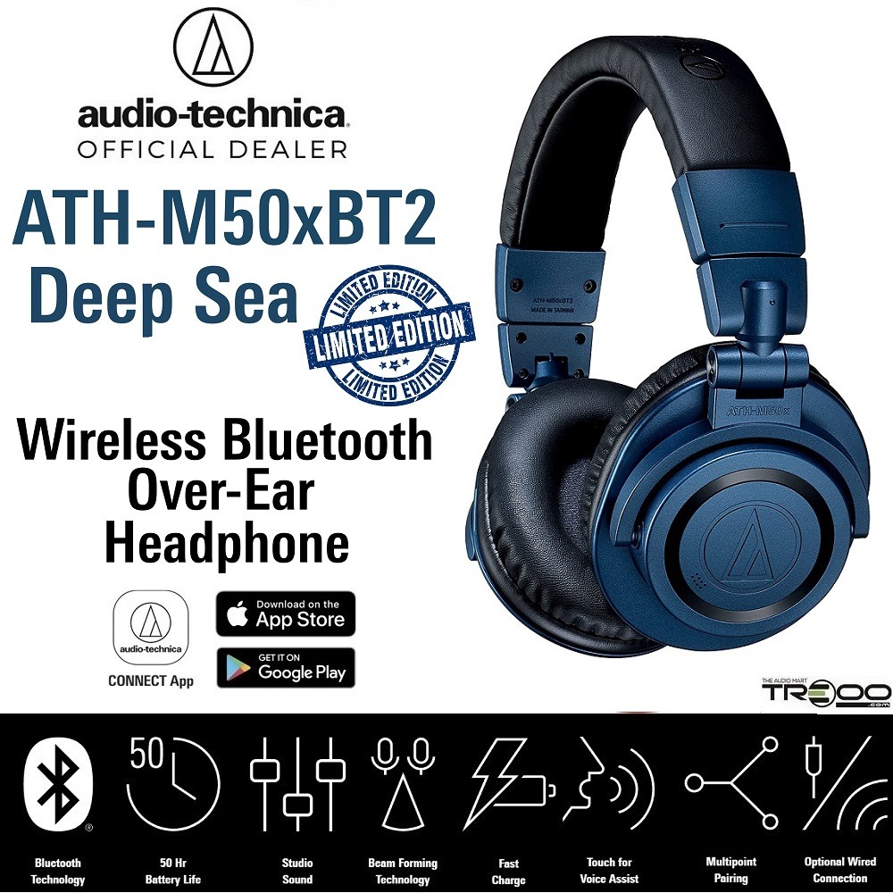 Audio-Technica ATH-M50xBT2 DS Wireless Bluetooth Over-Ear Headphone Deep Sea [Limited Edition ...