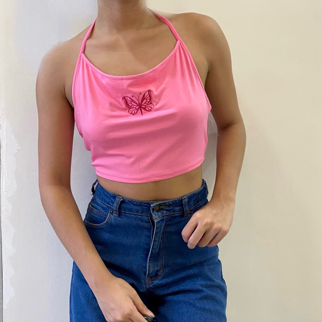 butterfly halter top, Women's Fashion, Tops, Longsleeves on Carousell