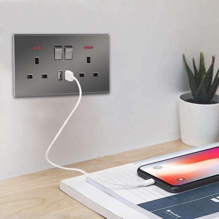 CNBINGO Double Switched Power Socket with 2 USB Charging Ports ...