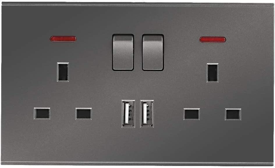 CNBINGO Double Switched Power Socket with 2 USB Charging Ports ...