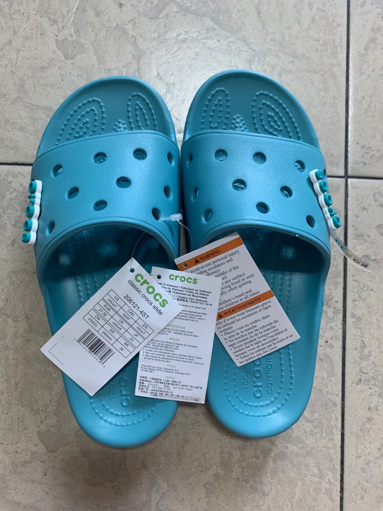 Crocs Classic Slide in Turq Tonic, Women's Fashion, Footwear, Slippers ...