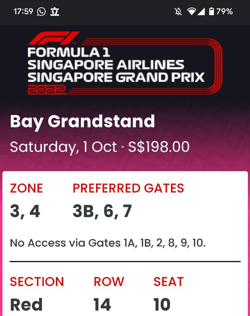 F1 BAY GRANDSTAND 1 Oct (x2) [Zone 3 and 4 access ], Tickets & Vouchers ...