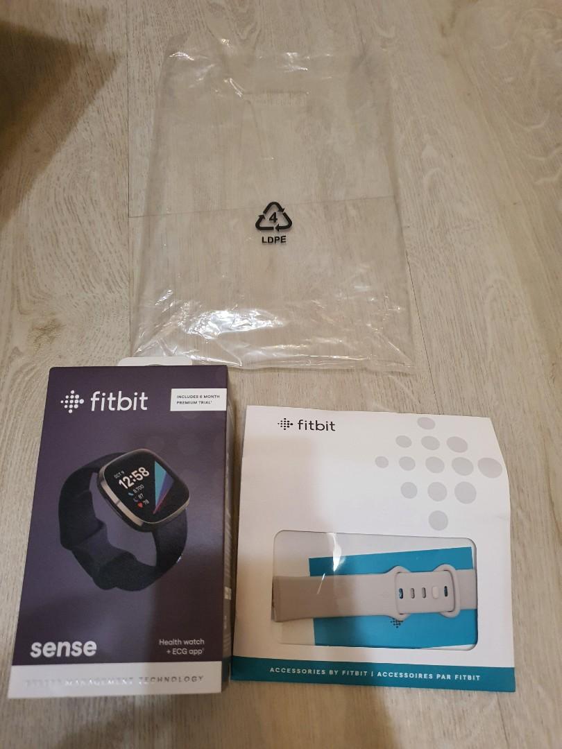 Fitbit Watch Sense + Genuine Lunar White Band - Large Size (Fits wrist ...