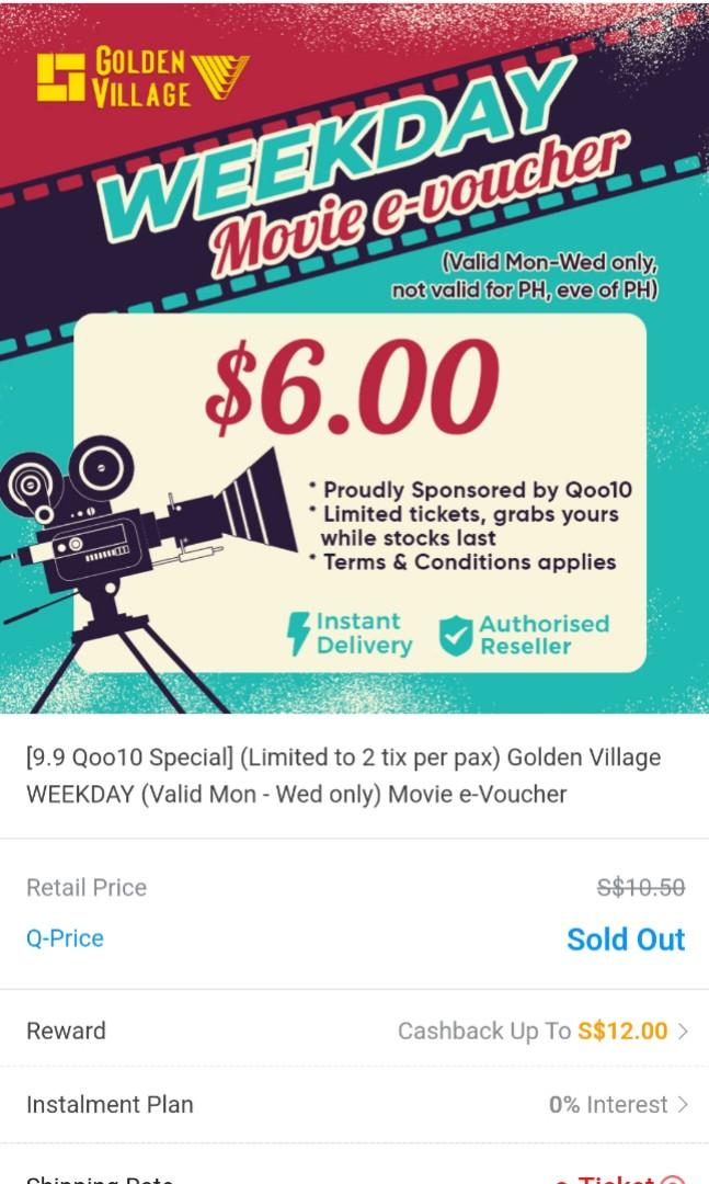 golden village movie tickets, Tickets & Vouchers, Vouchers on Carousell