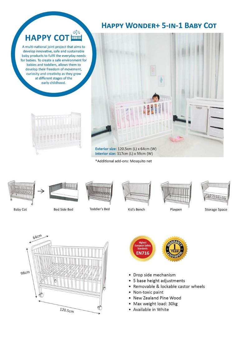 Happy Cot Happy Wonder+ 5-in-1 Convertible Baby Cot, Babies & Kids ...
