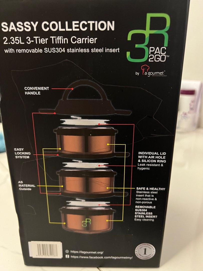 La Gourmet 3R Pac2go sassy collection 2.35l 3-tier tiffin carrier, Furniture & Home Living ...