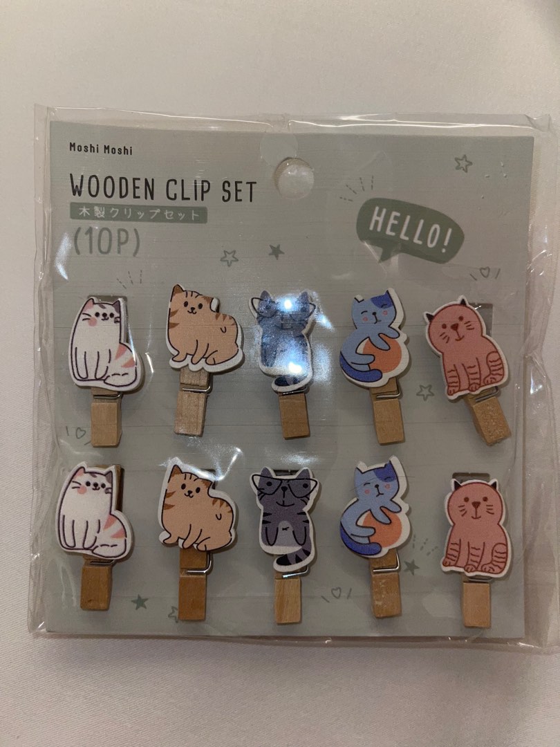 [Moshi Moshi] Cat Wooden Clip Set, Hobbies & Toys, Stationery & Craft ...