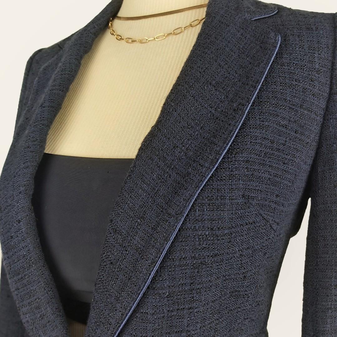Navy Blue Tweed blazer, Women's Fashion, Coats, Jackets and Outerwear ...