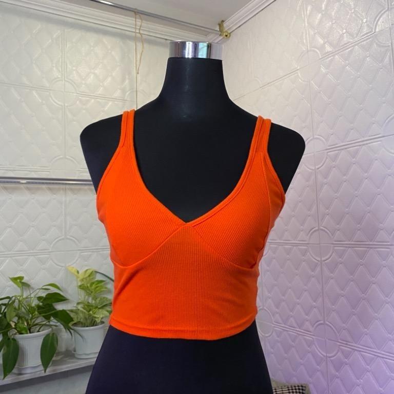 Neon orange sleeveless cropped top, Women's Fashion, Tops, Sleeveless ...