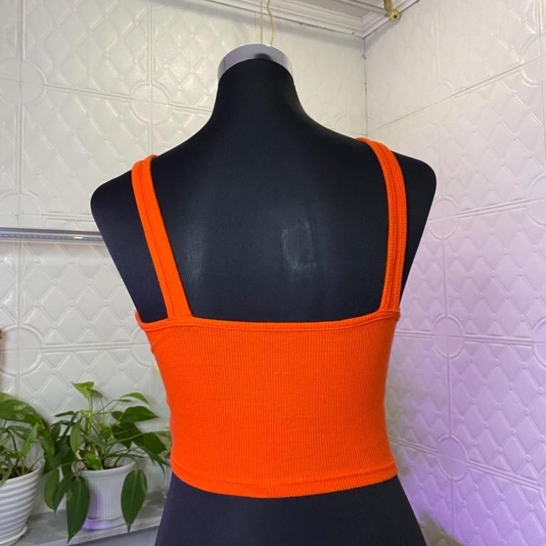 Neon orange sleeveless cropped top, Women's Fashion, Tops, Sleeveless ...