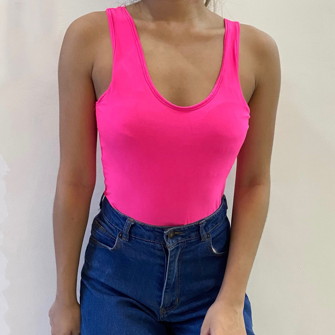 neon pink bodysuit, Women's Fashion, Tops, Sleeveless on Carousell