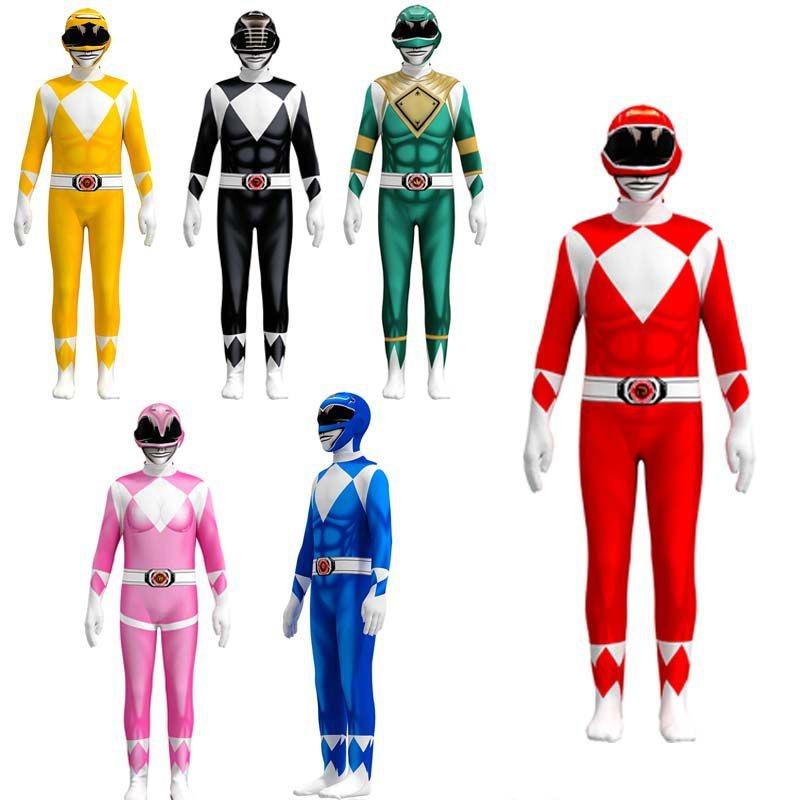 Power Rangers Costume Kids Adult Cosplay Fancy Dress Party Jumpsuit ...