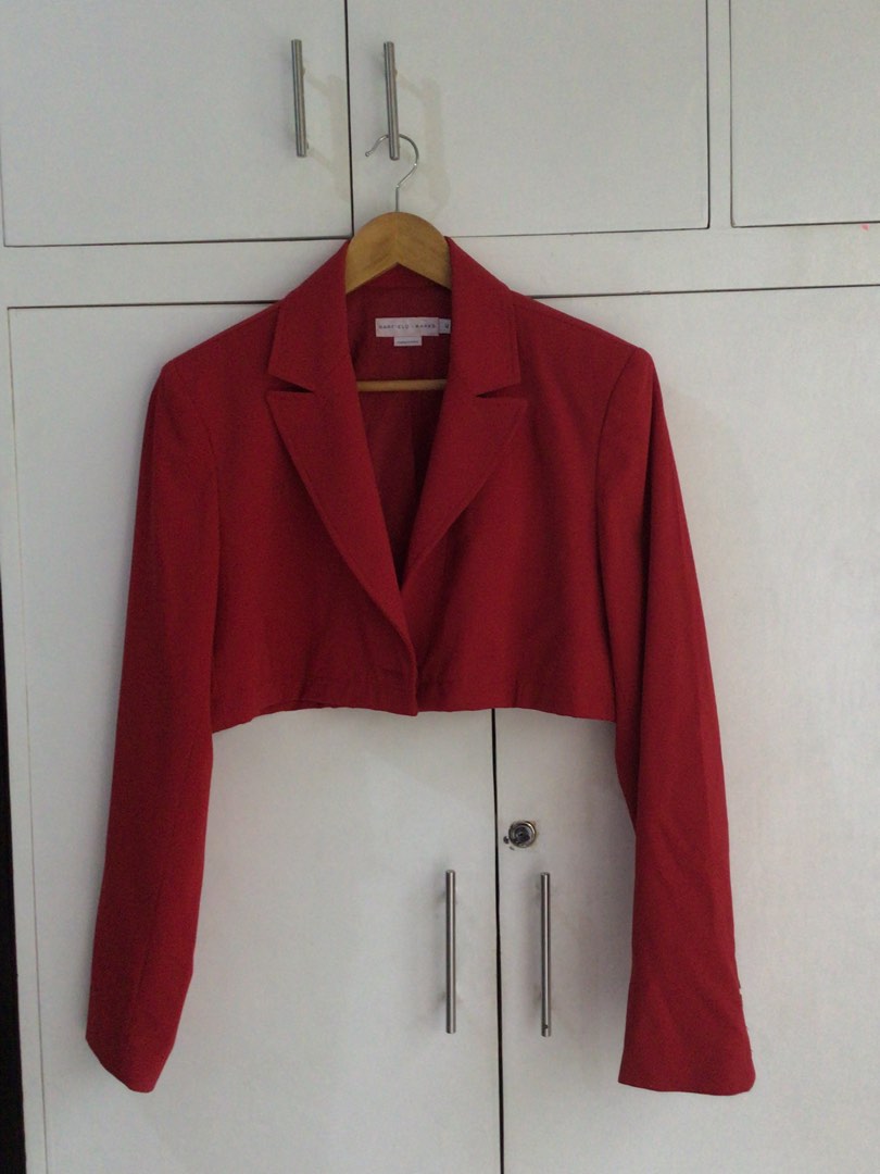RED REWORKED BLAZER TOP, Women's Fashion, Tops, Others Tops on Carousell