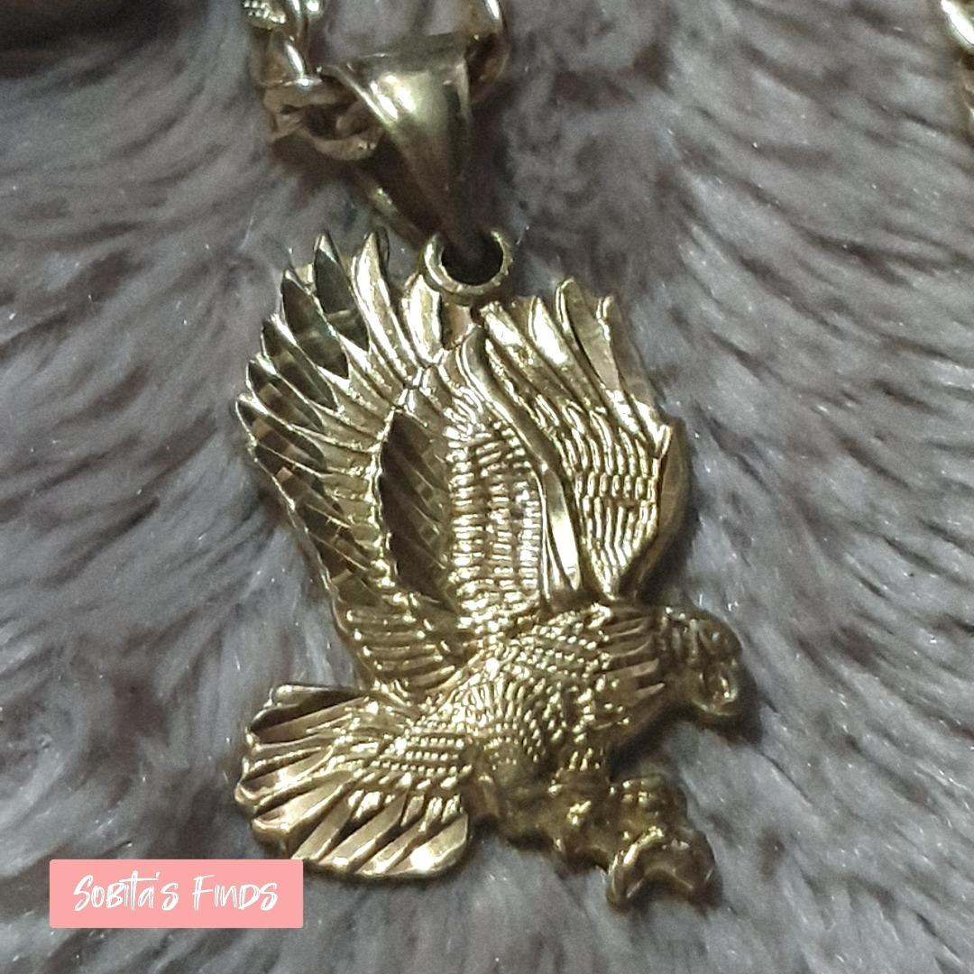 TAKE ALL - 2X MENS 18K GOLD PLATED ON STERLING SILVER CHAINS WITH EAGLE ...