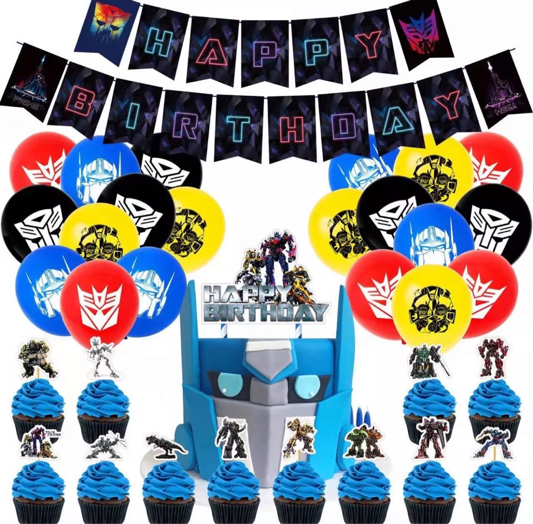 Transformers Theme Happy Birthday Kid Party Balloon Decoration Prop Set ...