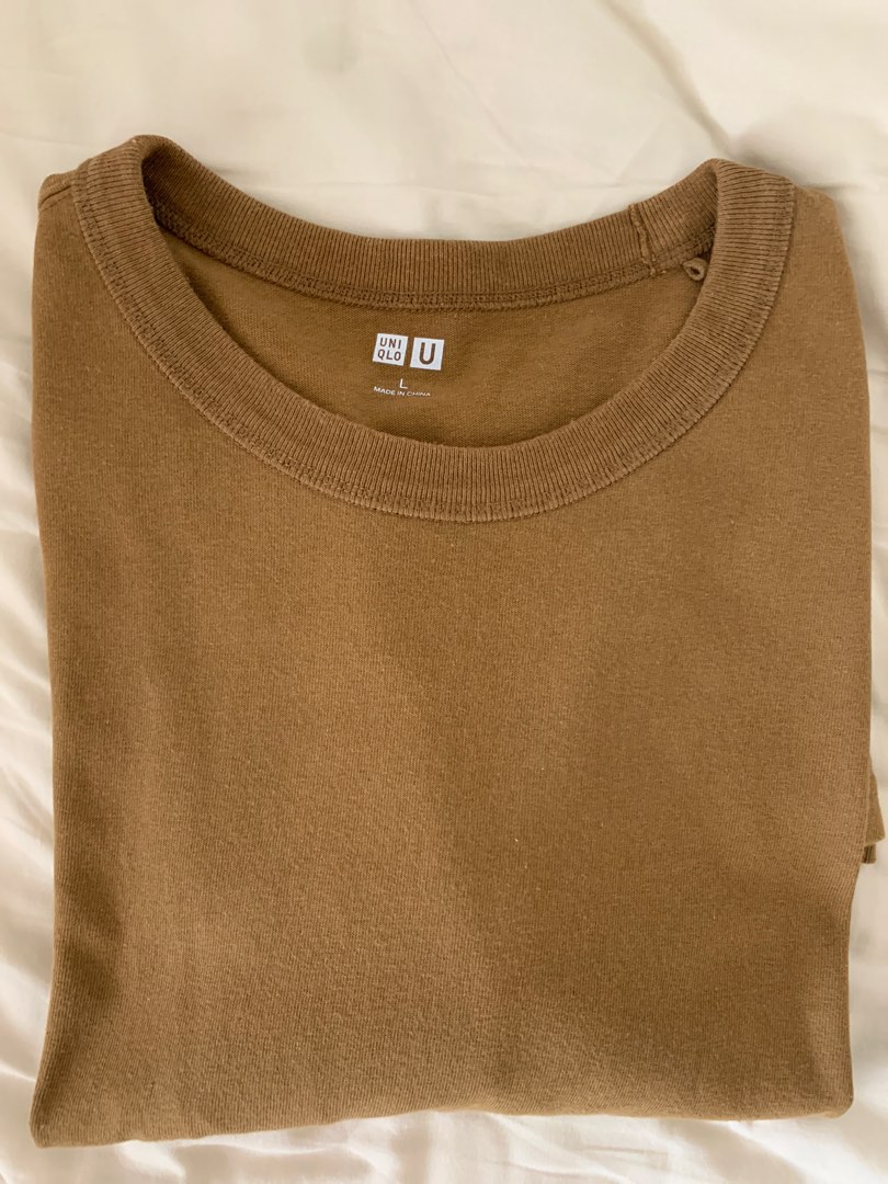 Uniqlo Basic Tee L size Brown, Men's Fashion, Tops & Sets, Tshirts ...