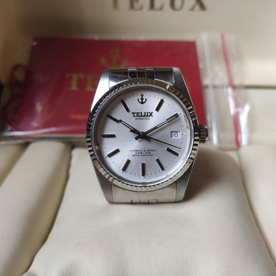 Sold 早期 Telux 鐵力士 太陽圈銀面 勞力士款 蠔式 機械錶 Datejust automatic watch 梅花titoni ...