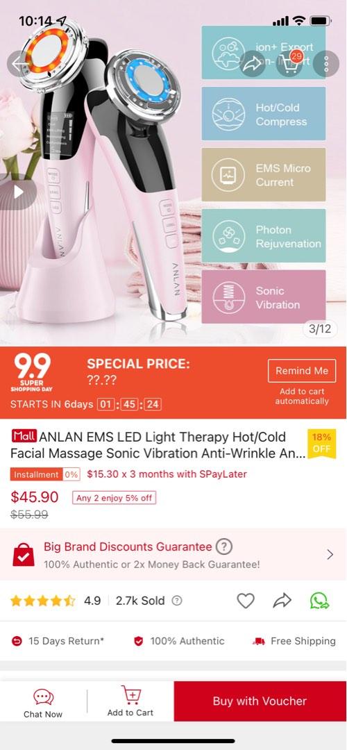 ANLAN EMS LED Light Therapy Hot/Cold Facial Massage Sonic Vibration Anti-Wrinkle Anti-Aging ...