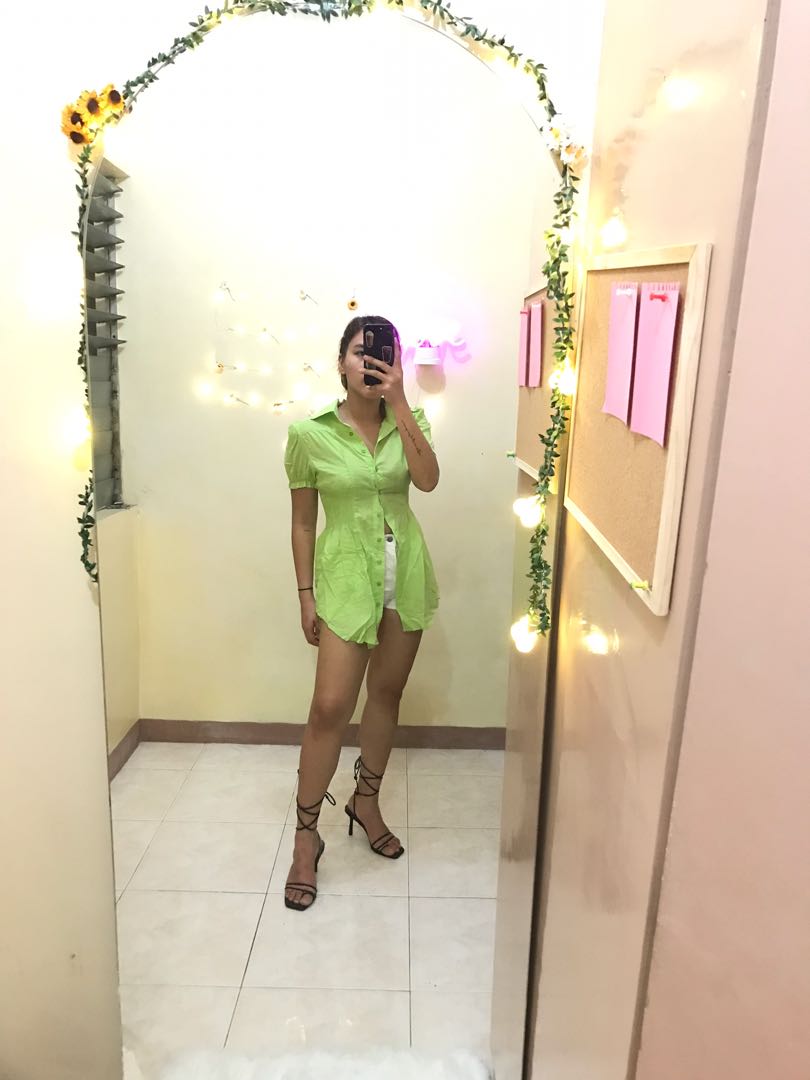 APPLE GREEN TOP / MINI DRESS, Women's Fashion, Tops, Blouses on Carousell
